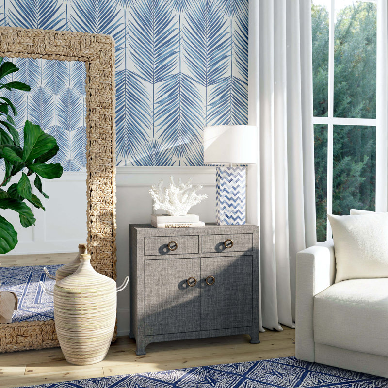 Ebern Designs Keidy Navy Raffia 2-Drawer Cabinet | Wayfair